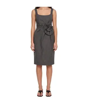 Magda Butrym Sculptural Wool-silk Blend Dress With Floral Waist Detail - Grey