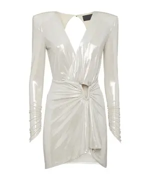 Philipp Plein Skull Embellished V-neck Draped Mini Dress