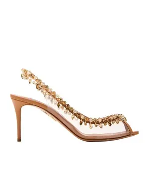 AQUAZZURA Temptation Crystal-embellished Slingback Pumps - Brown