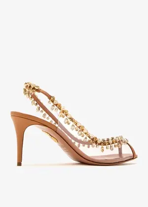 AQUAZZURA Temptation Crystal-embellished Slingback Pumps - Brown