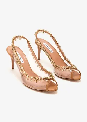 AQUAZZURA Temptation Crystal-embellished Slingback Pumps - Brown