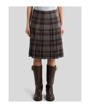 Etro Pleated Short Skirt In Stretch Wool With Check Motif