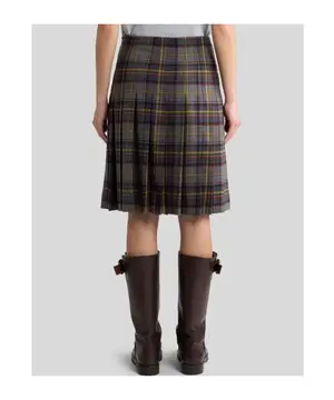 Etro Pleated Short Skirt In Stretch Wool With Check Motif