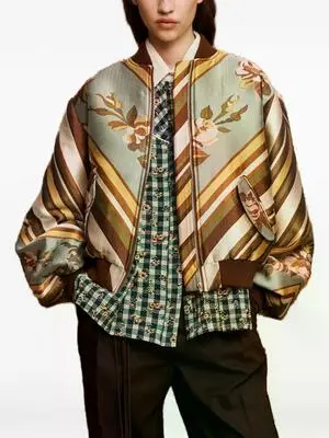 ALEMAIS La Rosa Jacquard Bomber Jacket - Neutrals
