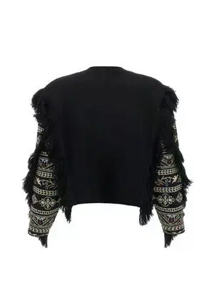 Farm Rio Embroidered Fringed Sweater With Geometric And Paisley Motifs