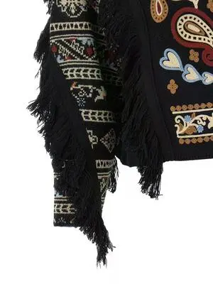 Farm Rio Embroidered Fringed Sweater With Geometric And Paisley Motifs