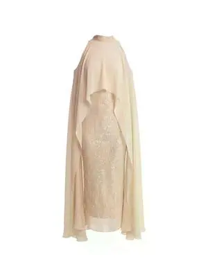 IRINA SCHROTTER Sequin-embellished Cape-overlay Midi Dress - Neutrals