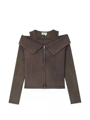 MUSIUM DIV. Cold-shoulder Ribbed Long Sleeve Top With Zip Detail - Brown