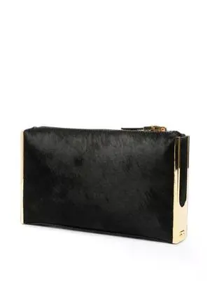 Elisabetta Franchi Hair And Leather Clutch Bag - Black