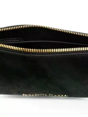 Elisabetta Franchi Hair And Leather Clutch Bag - Black