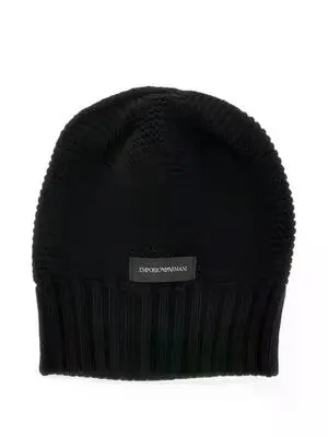 Emporio Armani Logo-patch Chunky-knit Beanie Hat