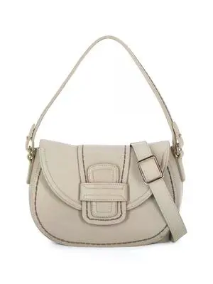 VISONA` Contrast-stitch Pebbled Shoulder Bag - Neutrals