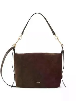 Furla Tonie Suede Shoulder Bag With Detachable Top Handle - Brown