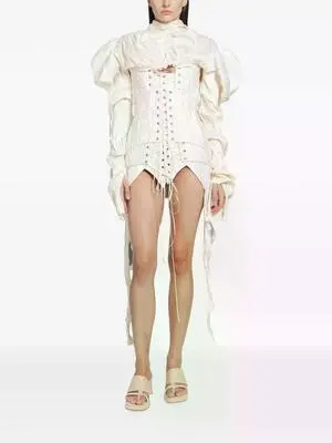 DREAMING ELI Off- Silk Corset Mini Dress - White