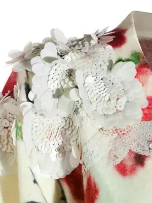 Blumarine Floral Print Sequin Embellished V-neck Sweater