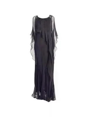 IRINA SCHROTTER Cherise Plissé Ruffled Maxi Dress - Black