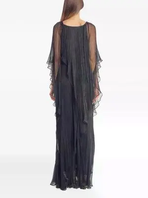 IRINA SCHROTTER Cherise Plissé Ruffled Maxi Dress