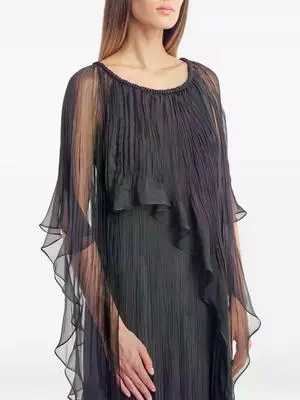 IRINA SCHROTTER Cherise Plissé Ruffled Maxi Dress