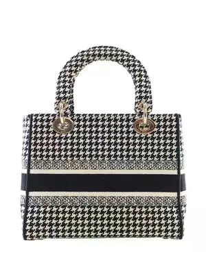 Dior 2021 Medium Embroidered Canvas Houndstooth Lady D Lite Satchel