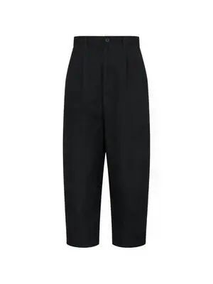 Junya Watanabe Garment-dyed Pleated Cropped Trousers - Black