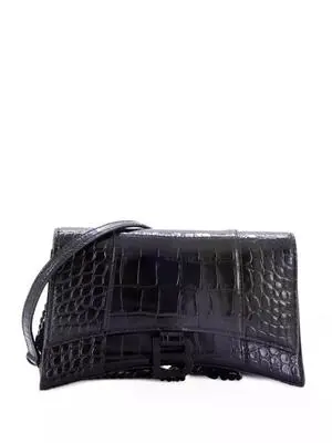 BALENCIAGA Balenciaga Hourglass Chain Crocodile Embossed Leather Crossbody Bag