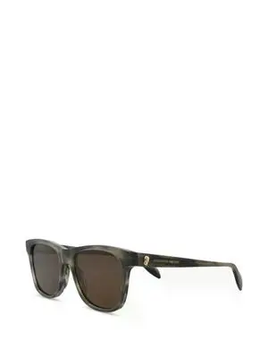 Alexander McQueen Skull Plaque Square Frame Sunglasses - Grey