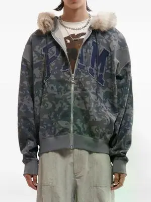 PERKS AND MINI Faux-fur Trim Camouflage-print Hoodie - Grey