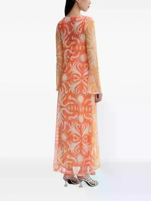 NEVER FULLY DRESSED Graphic-print Long-sleeve Midi Dress