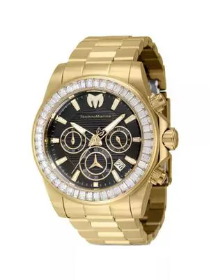 TECHNOMARINE Gold-tone Chronograph Watch With Crystal Bezel - Black