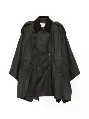 VICOLO Double-breasted Waxed Cape With Corduroy Collar - Green