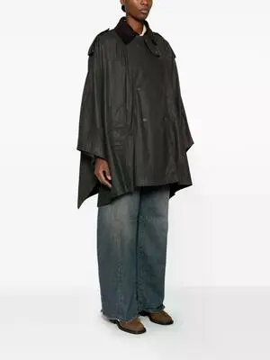 VICOLO Double-breasted Waxed Cape With Corduroy Collar - Green