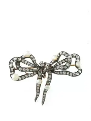 LB EXCLUSIVE Diamond And Pearl Bow Brooch - Pink