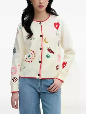 NEVER FULLY DRESSED Embroidered Charm Cardigan - Neutrals