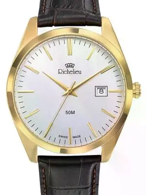RICHELIEU SWISS 42mm Watch With Baton Dial Markers - Silver