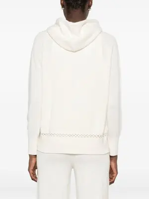 Ermanno Scervino Wool And Cashmere Hoodie With Floral Embroidery - White