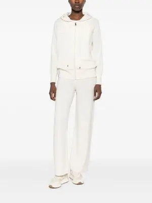 Ermanno Scervino Wool And Cashmere Hoodie With Floral Embroidery - White