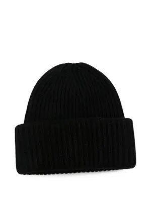 Soft Goat Ribbed Knit Wool Beanie - Black