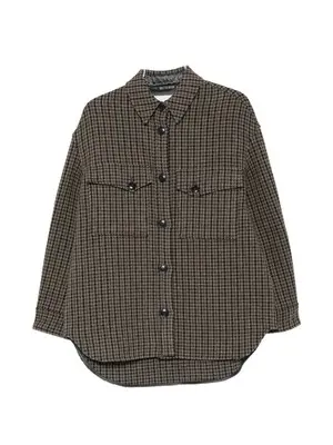 Closed Houndstooth Wool Shirt Jacket - Green