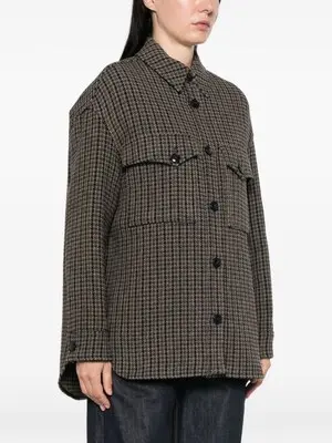 Closed Houndstooth Wool Shirt Jacket - Green