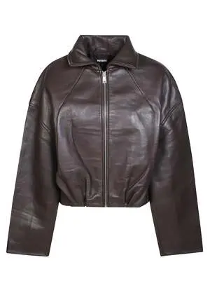 ROTATE BY BIRGER CHRISTENSEN Bonded Leather And Fur Trimmed Jacket - Marrone