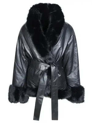 ROTATE BY BIRGER CHRISTENSEN ROTATE Bonded Leather And Fur Trimmed Jacket Nero