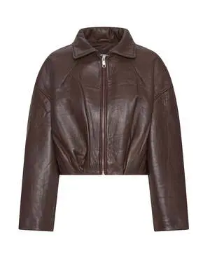 ROTATE BY BIRGER CHRISTENSEN Cropped Leather Zip Jacket - Molé