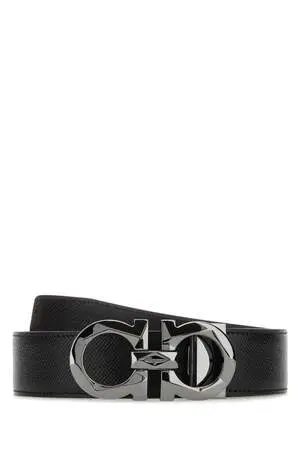 FERRAGAMO 3.5 Cm Calf Leather Belt With Ruthenium Finish