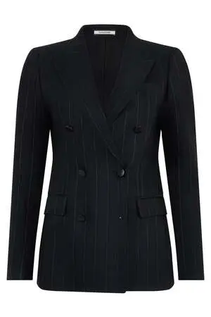 0205 TAGLIATORE TAGLIATORE Double-Breasted Striped Linen-Blend Blazer