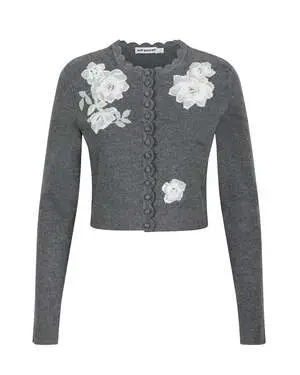 SELF-PORTRAIT Floral Appliqué Button-front Cardigan