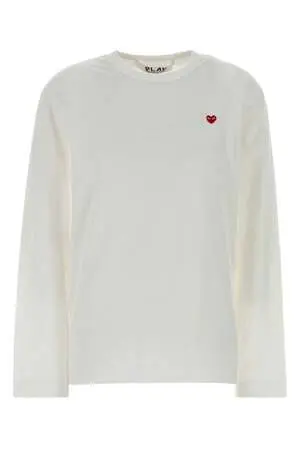Play Comme Des Garcon Long Sleeve Cotton T-shirt With Heart Emblem - White