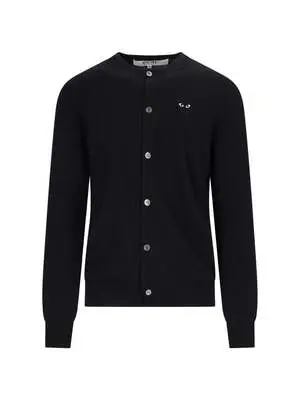 Play Comme Des Garcon Wool Cardigan With Graphic Detail - Black
