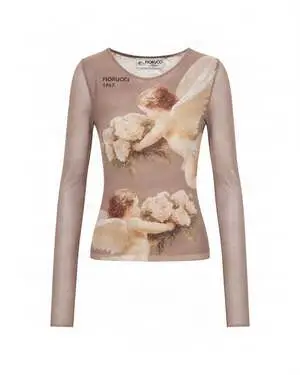 Fiorucci Sheer Graphic Long Sleeve Top - Brown