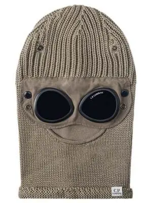 C.P. COMPANY Ribbed Knit Hat With Stitched Logo Label And Matte Goggle Lenses