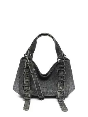 DIESEL® Crystal-embellished Denim Mini Handbag With Belt Buckle Hardware